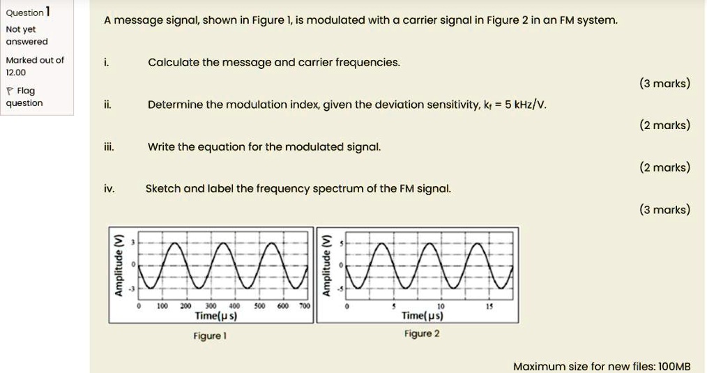 SOLVED: Quostion | A message signal, shown in Figure modulated with a carrier signal in Figure 2 ...