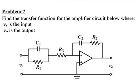SOLVED: Problem Z Find the transfer function for the amplifier circuit below where: Vi; IS the ...