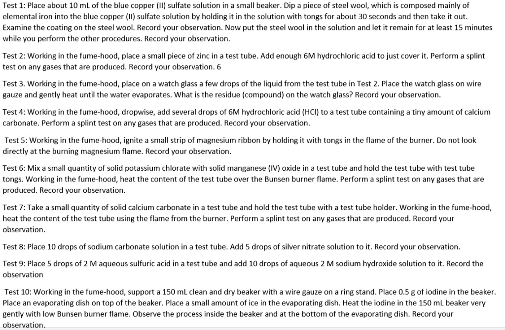 test 1 place about 10 ml of the blue copper ii sulfate solution in ...