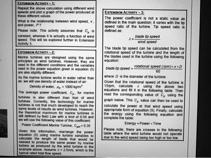 extensionactivity 1 repeat the above calculation using different wind extension activity the ...