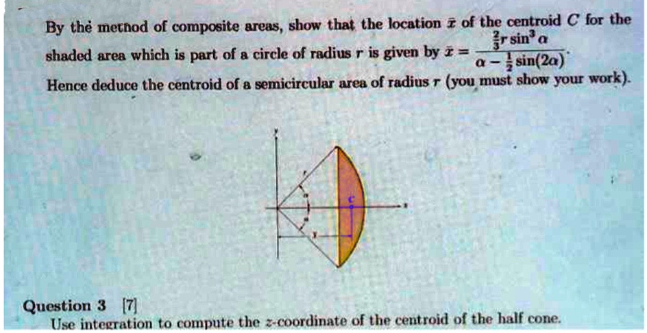 By the method of composite areas, show that the location x̅ of the centroid C for the shaded ...