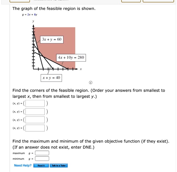 SOLVED: The graph of the feasible region is shown: = 2x + By 3x +y 1Oy ...