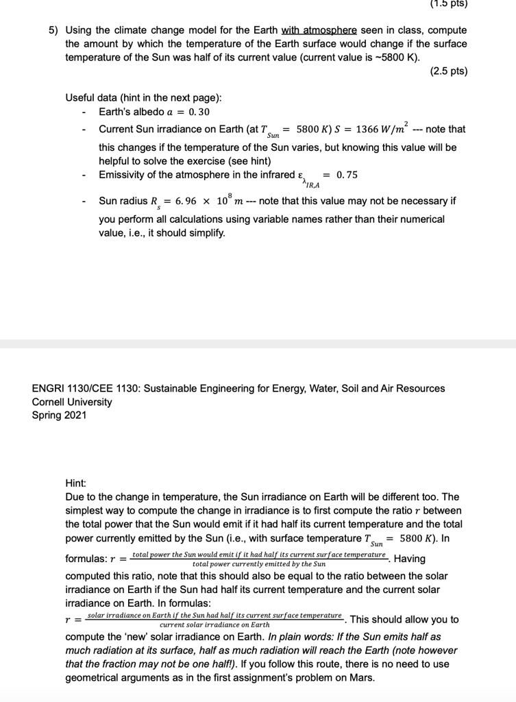 5) Using the climate change model for the Earth with atmosphere seen in ...