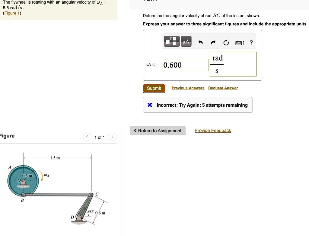 SOLVED: The flywheel is rotating with an angular velocity of Ï‰A = 5.6 rad/s. (Figure 1 ...