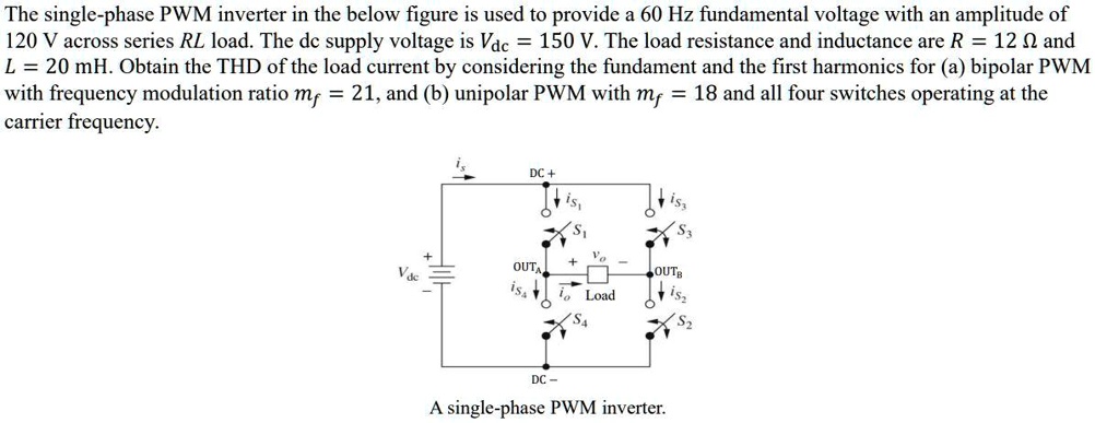 SOLVED: The single-phase PWM inverter in the figure below is used to provide a 60 Hz fundamental ...