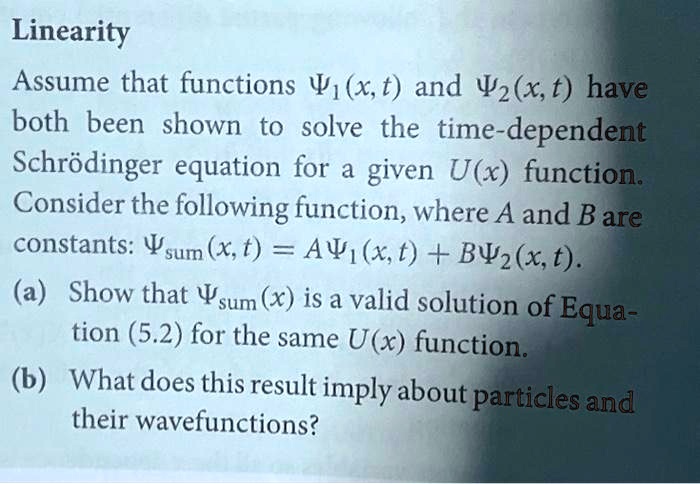 Linearity Assume that functions Ψ1(x, t) and Ψ2(x, t) have both been ...