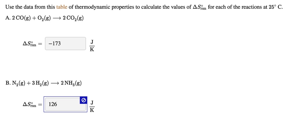 SOLVED: Use the data from this table of thermodynamic properties to calculate the values of Î ...