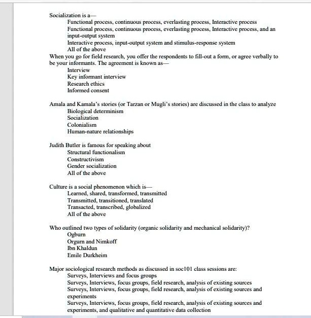 SOLVED: sociology 101 Socialization is a Functional process, continuous ...
