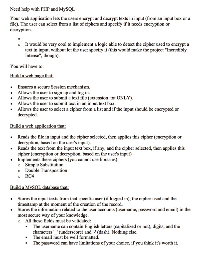 Solved Need Help With Php And Mysql Your Web Application Lets The Users Encrypt And Decrypt