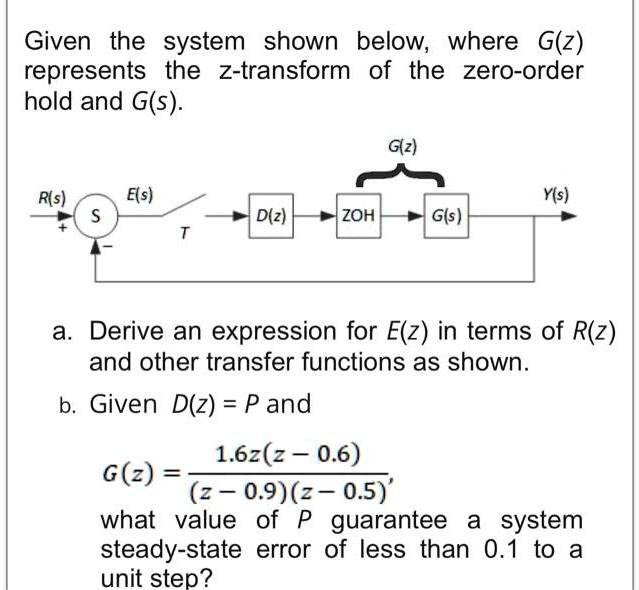Given the system shown below, where G(z) represents the z-transform of ...