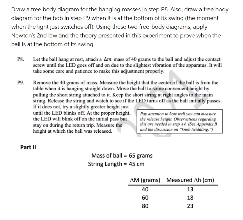 Draw a free body diagram for the hanging masses in step P8....