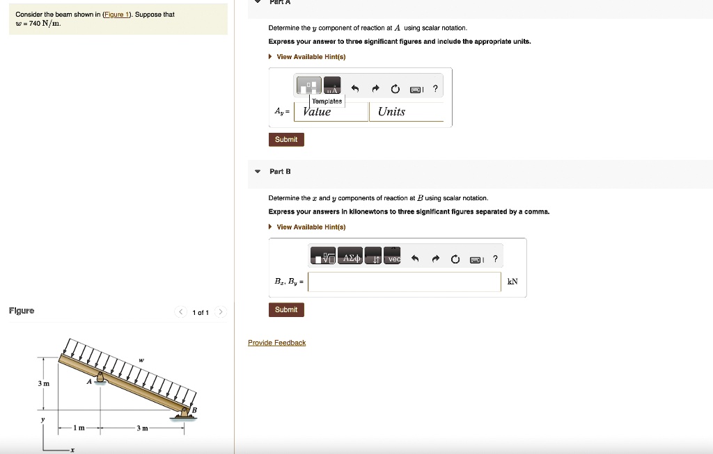 Texts: Part A Consider the beam shown in Figure 1. Suppose that k = 740 N/m. Determine the y ...