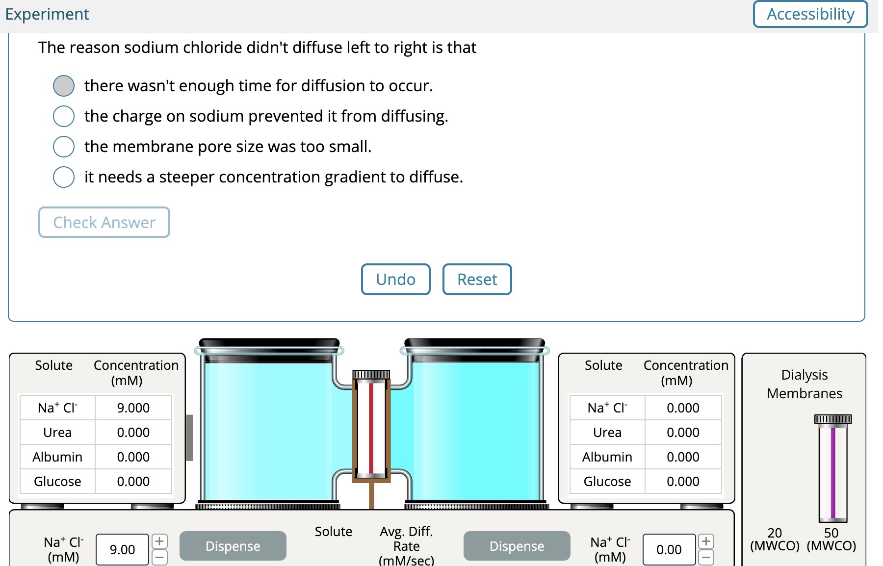 Experiment Accessibility The reason sodium chloride didn't diffuse left ...