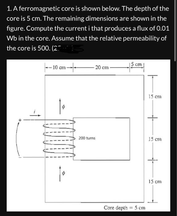 SOLVED: A ferromagnetic core is shown below. The depth of the core is 5 cm. The remaining ...
