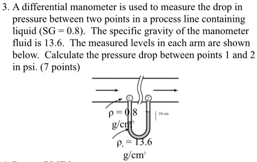 3. A differential manometer is used to measure the drop in pressure between two points in a ...
