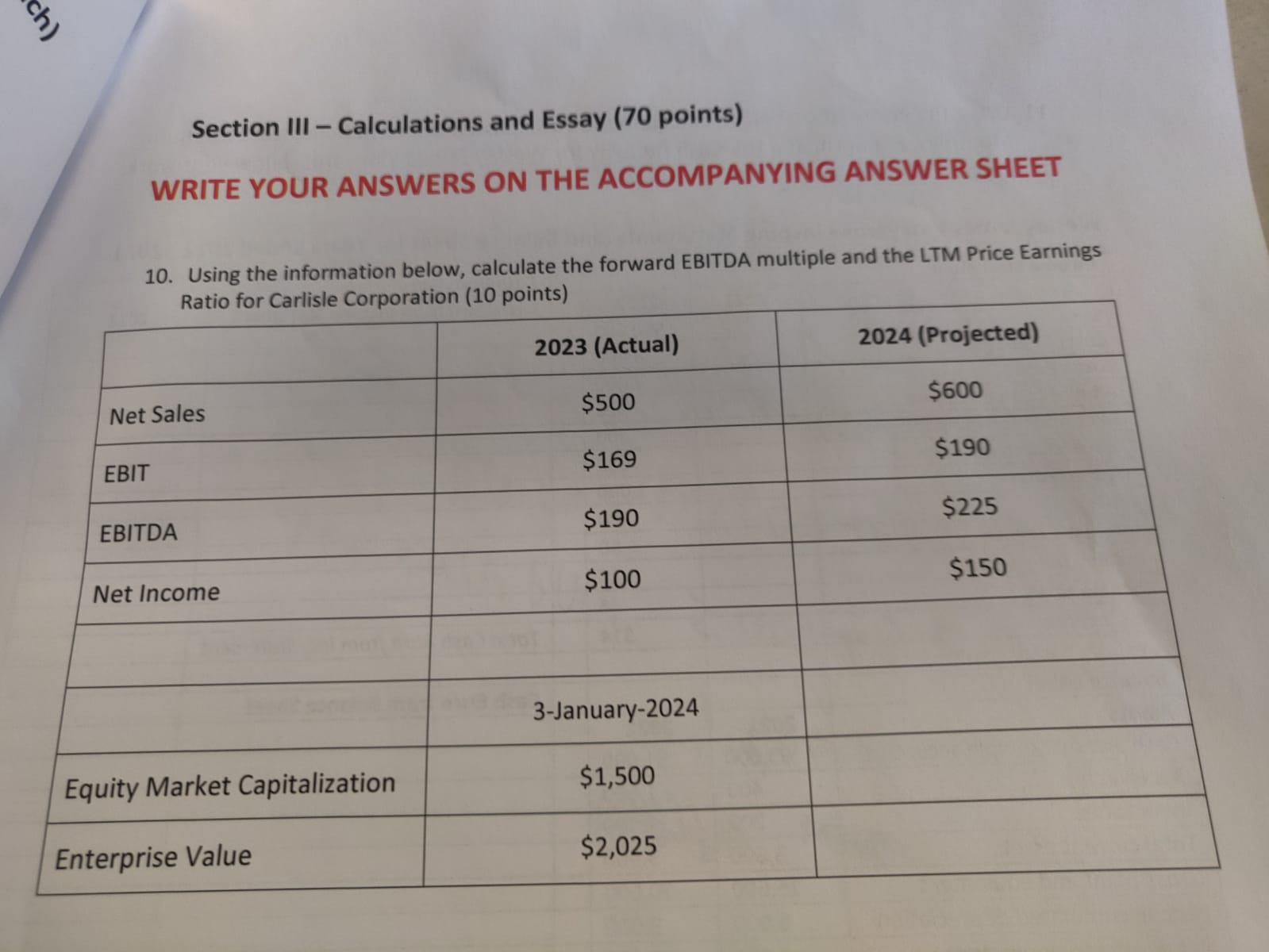 SOLVED: Section III - Calculations and Essay (70 points) WRITE YOUR ...