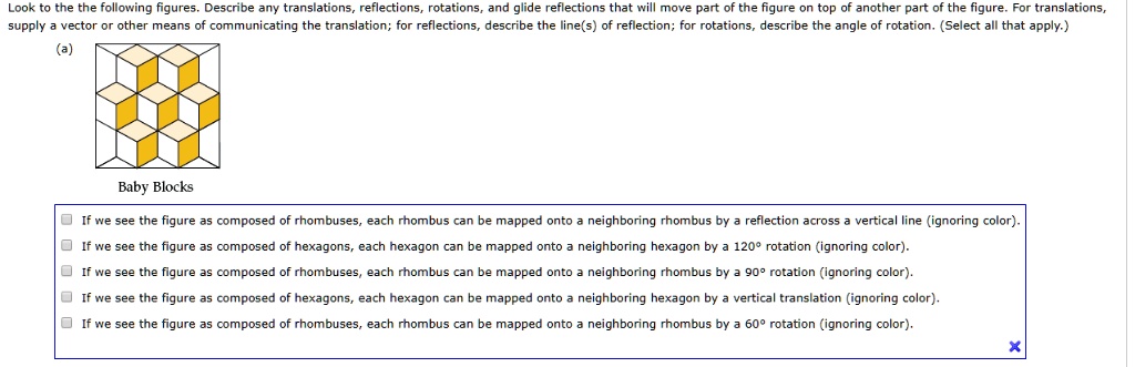 SOLVED: Look at the following figures. Describe any translations, reflections, rotations, and ...