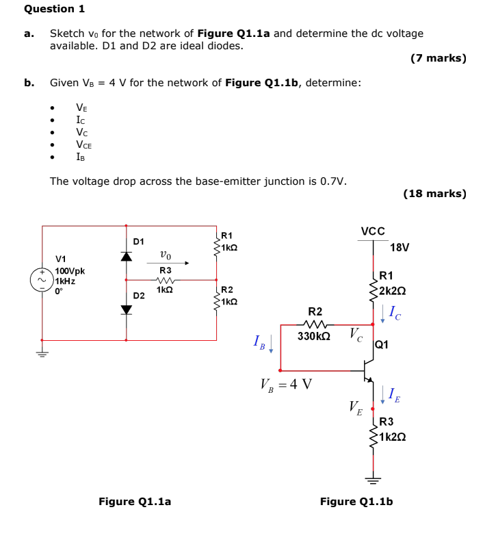 SOLVED: Question 1 a. Sketch v0 for the network of Figure Q1.1a and determine the dc voltage ...