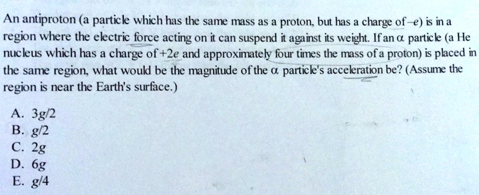 An antiproton (a particle which has the same mass as a proton, but has ...