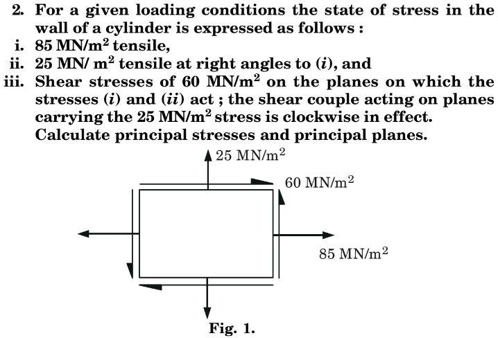 SOLVED: For a given loading conditions, the state of stress in the wall ...