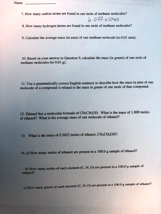 SOLVED: How many carbon atoms are found in one mole of methane molecules? How many hydrogen ...