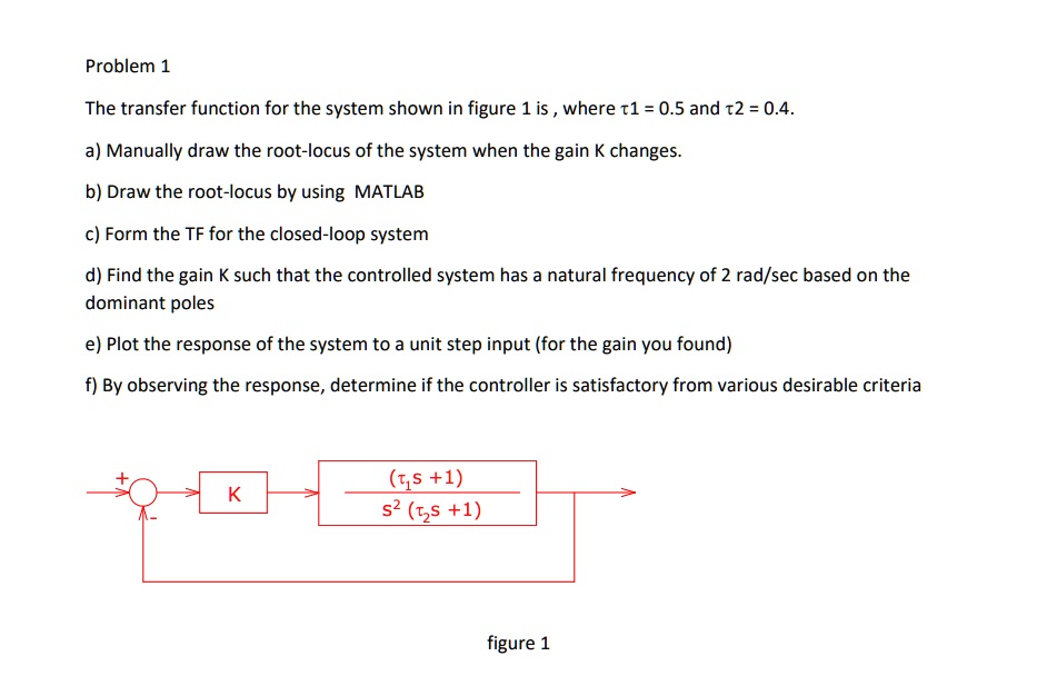 Problem 1 The transfer function for the system shown in figure 1 is ...