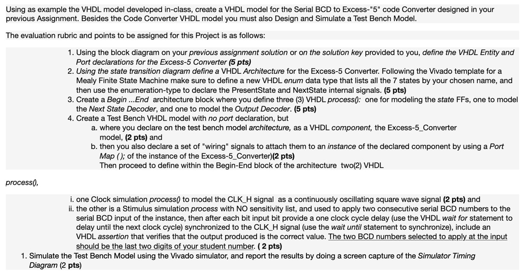 Solved Using The Vhdl Model Developed In Class As An Example Create A Vhdl Model For The