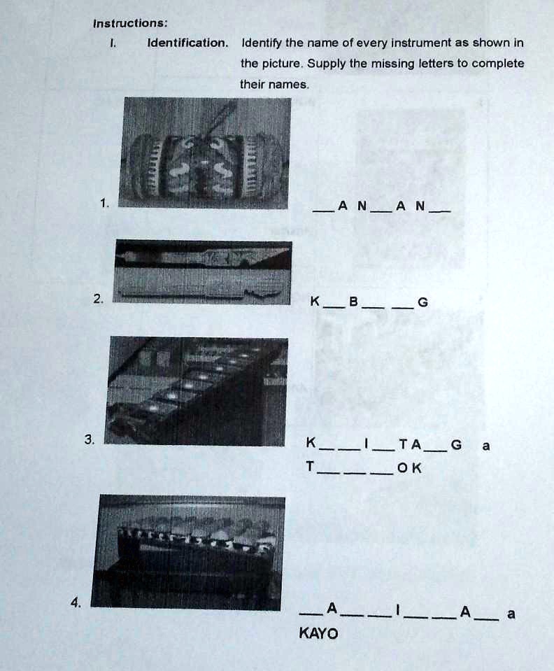 instructionsidentification identify the name of every instrument as shown inthe picture supply ...