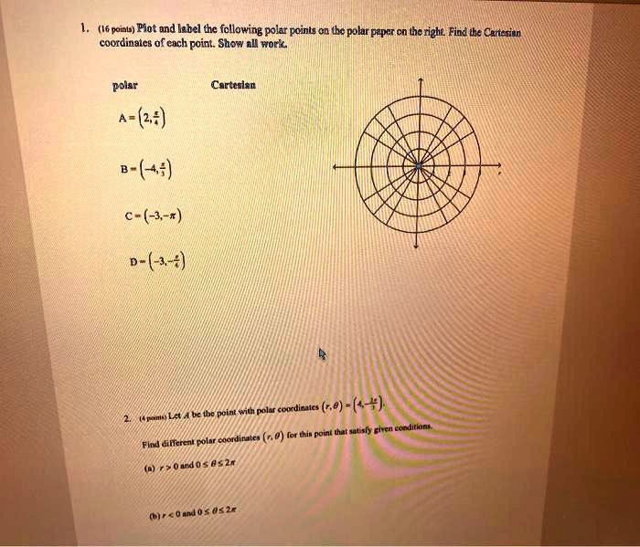 Plot and label the following polar points on the polar plane on the ...