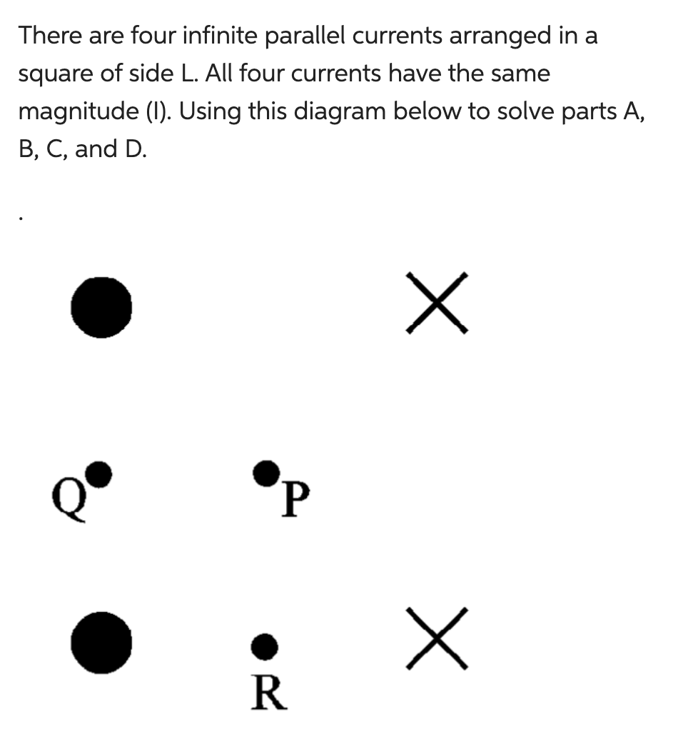 There are four infinite parallel currents arranged in a square of side ...