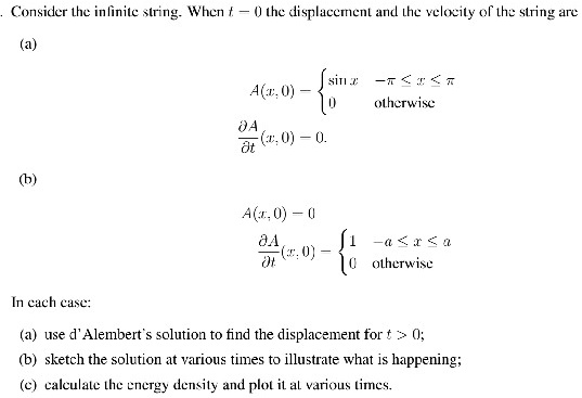 SOLVED: Consider the infinite string. When f = 0, the displacement and the velocity of the ...