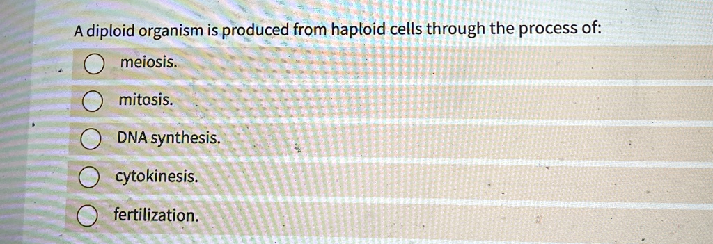 a diploid organism is produced from haploid cells through the process ...