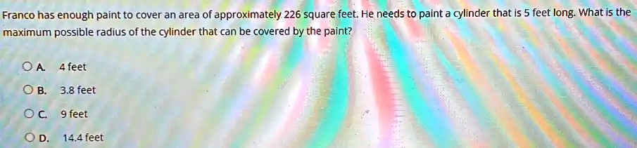Franco has enough paint to cover an area of approximately 226 square ...