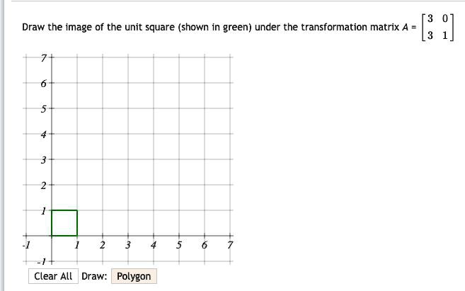 SOLVED: Draw the image of the unit square (shown in green) under the ...