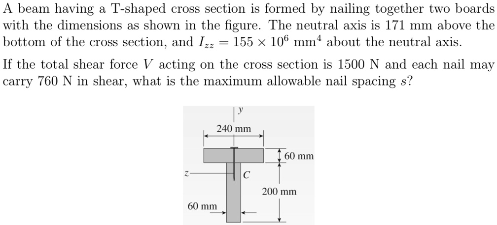 A beam having a T-shaped cross section is formed by nailing together ...
