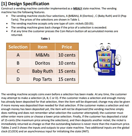 SOLVED: Create the state diagram [1] Design Specification Construct a ...