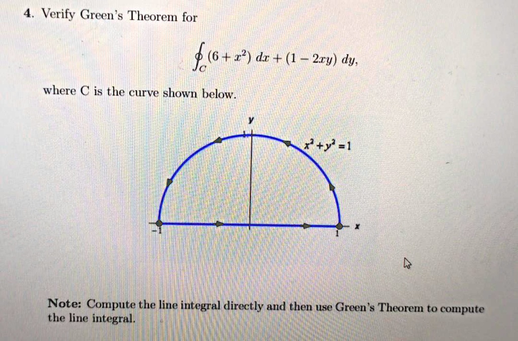 SOLVED:Verify Green 's Theorem for 8.+1) dx + (1 _ 2ty) dy; where â‚¬ is the curve shown below ...