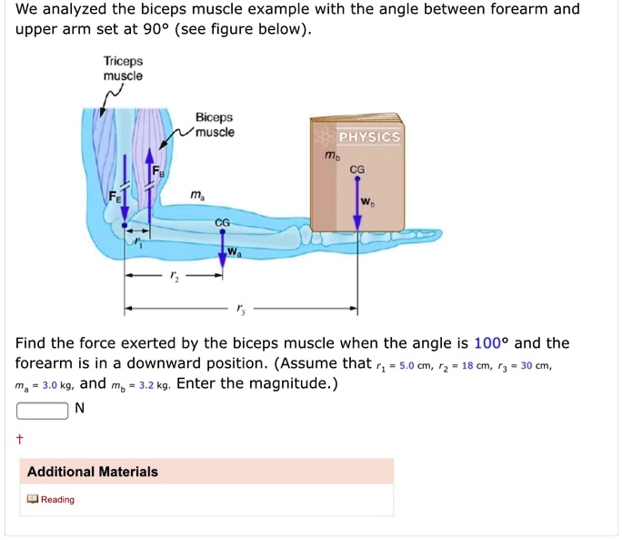 SOLVED: We analyzed the biceps muscle example with the angle between forearm and upper arm set ...