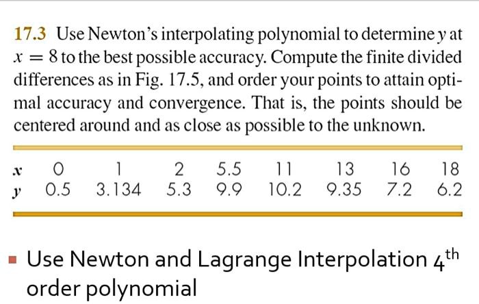 SOLVED: 17.3 Use Newton's interpolating polynomial to determine y at x ...