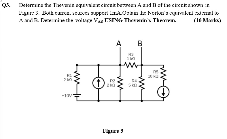 Q3. Determine the Thevenin equivalent circuit between A and B of the circuit shown in Figure 3 ...