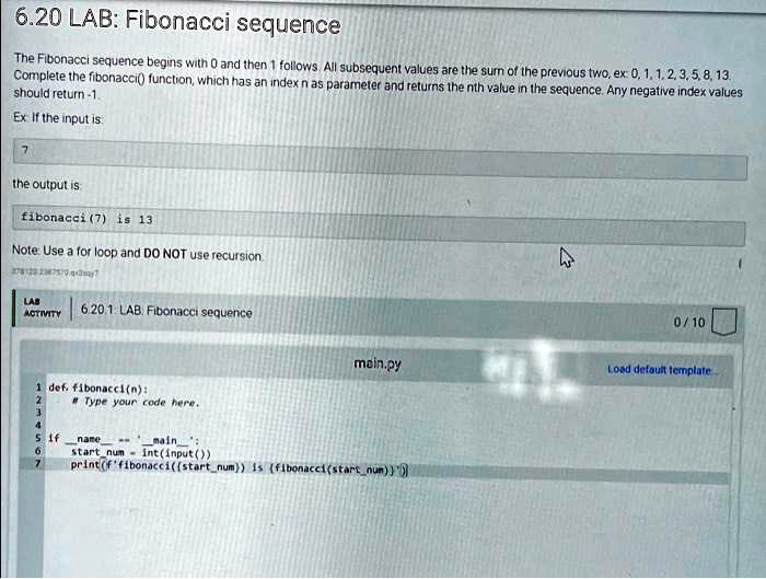 Solved Fibonacci Sequence Please Give Me A Clear Answer 620 Lab Fibonacci Sequence The