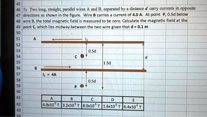 SOLVED: 3). Two long: straighl parallel - wires A and B, scparated by ...