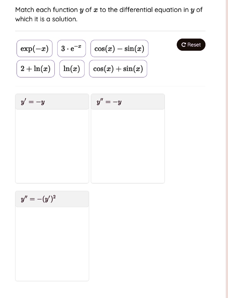 texts match each function y of c to the differential equation in y of ...