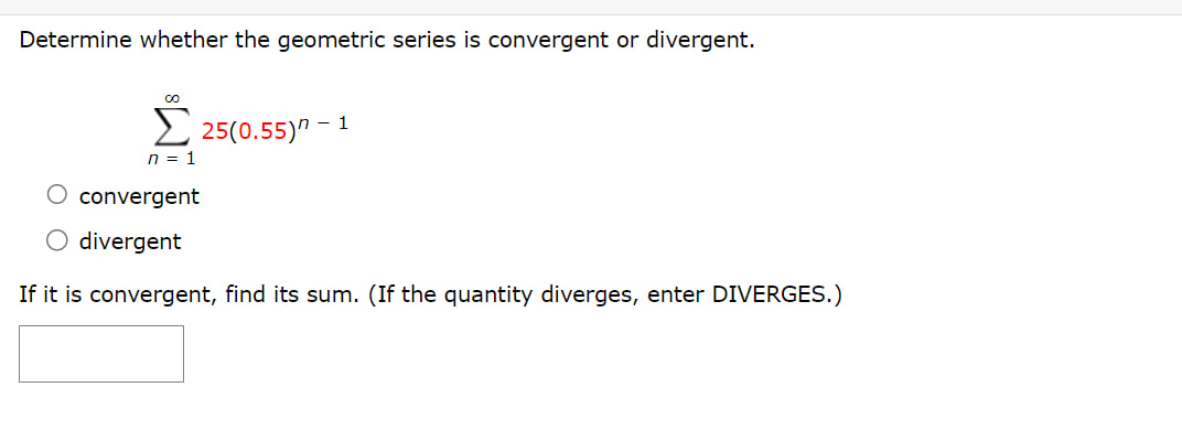 SOLVED: Determine whether the geometric series is convergent or ...