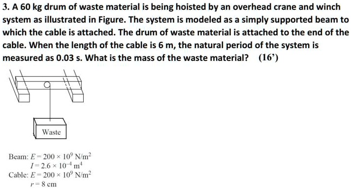 SOLVED: A 60 kg drum of waste material is being hoisted by an overhead ...