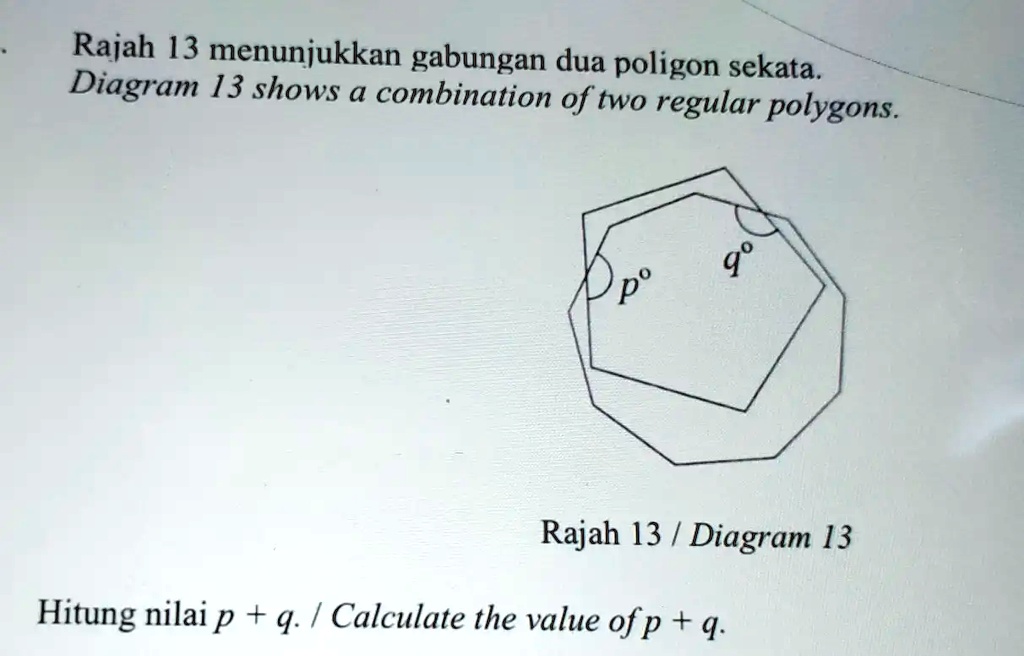 SOLVED: Rajah 13 menunjukkan gabungan dua poligon sekata. Diagram 13 shows a combination of two ...