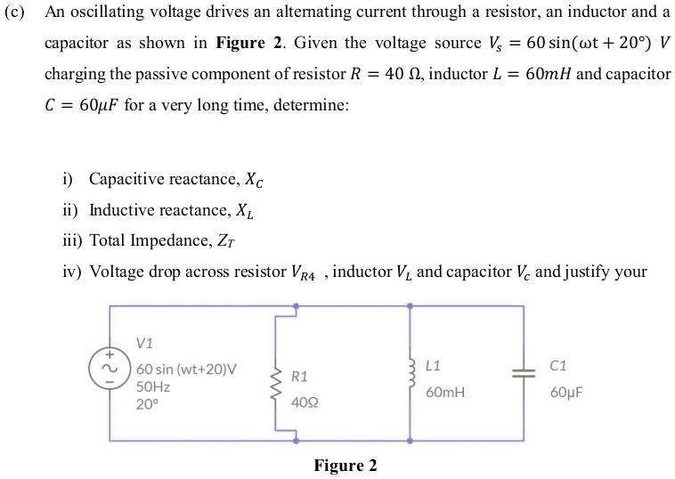 (c) An oscillating voltage drives an alternating current through a resistor, an inductor and a ...