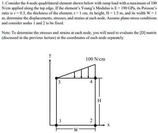 SOLVED: Consider the 4-node quadrilateral element shown below with a ramp load with a maximum of ...