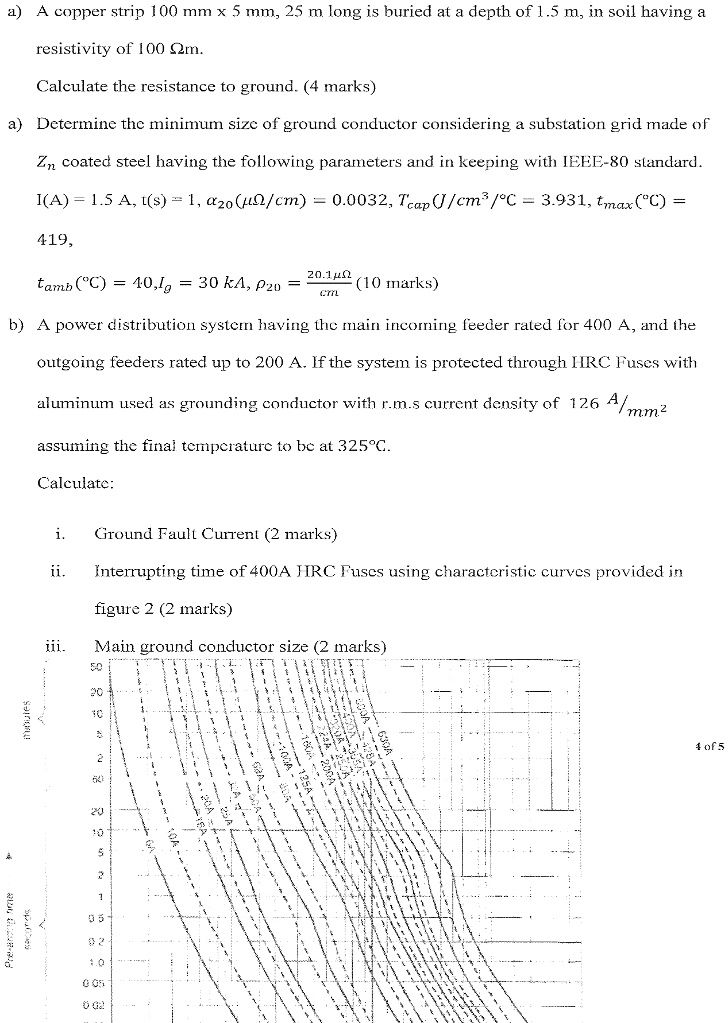 A copper strip 100 mm x 5 mm, 25 m long is buried at a depth of 1.5 m ...