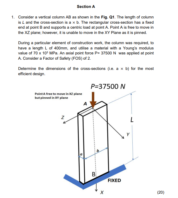 SOLVED: Section A 1. Consider a vertical column A B as shown in the Fig ...